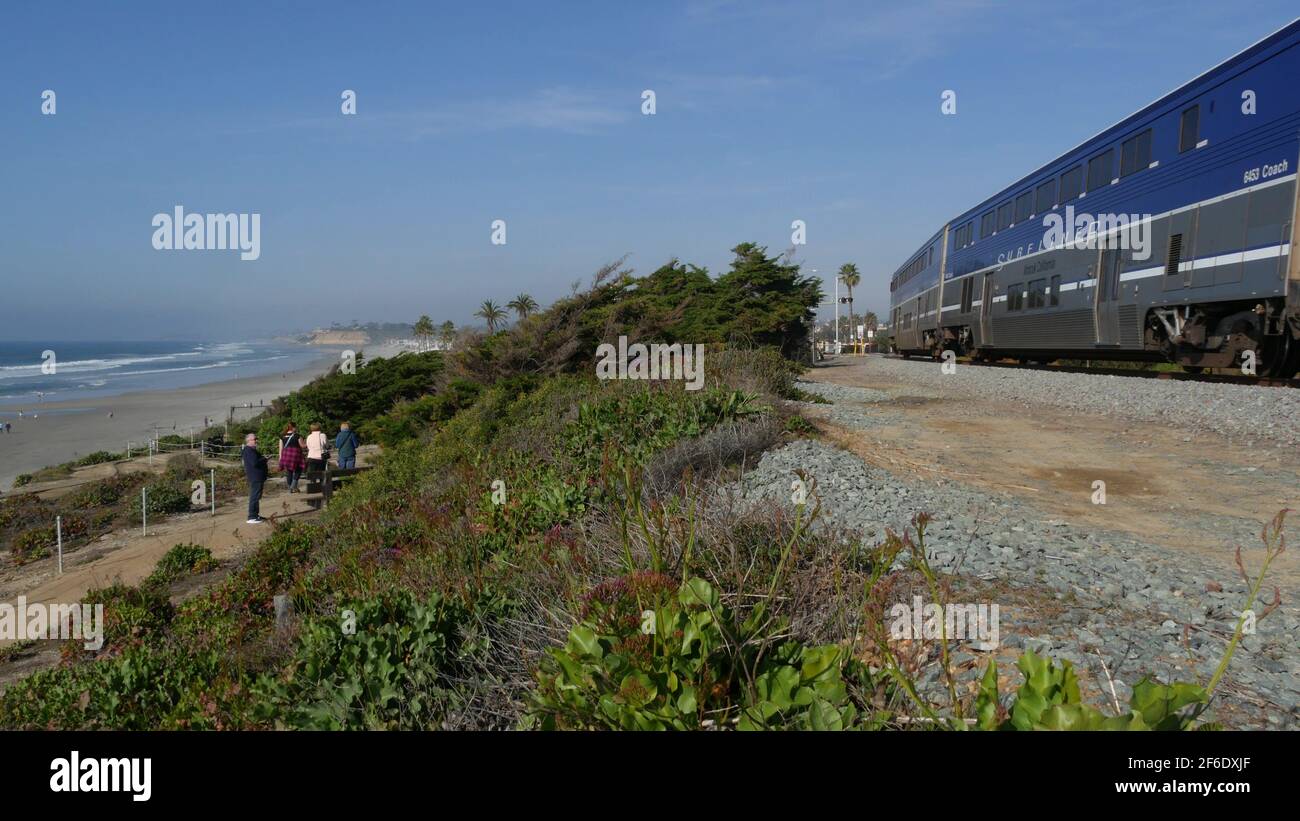 Del Mar, California USA - 23 Jan 2020: Pacific surfliner train, travel ...