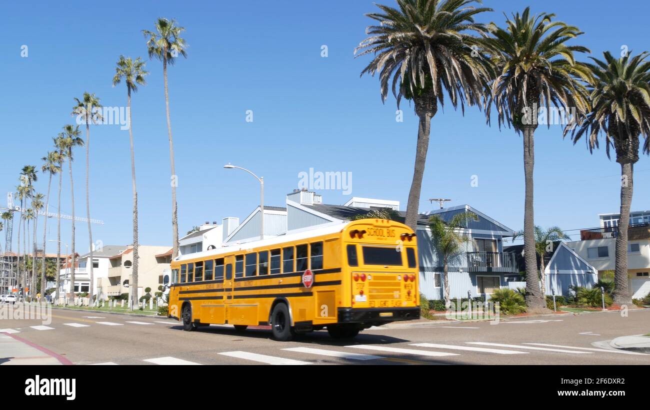 Oceanside, California USA -8 Feb 2020: American yellow school bus on ...