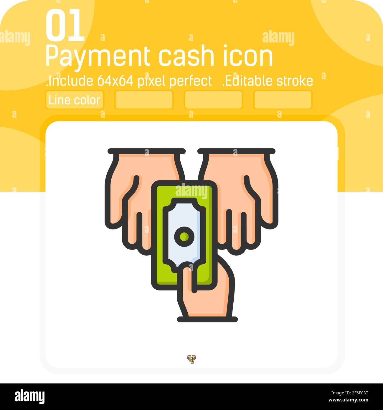 Payment cash hand vector icon with line color style isolated on white ...