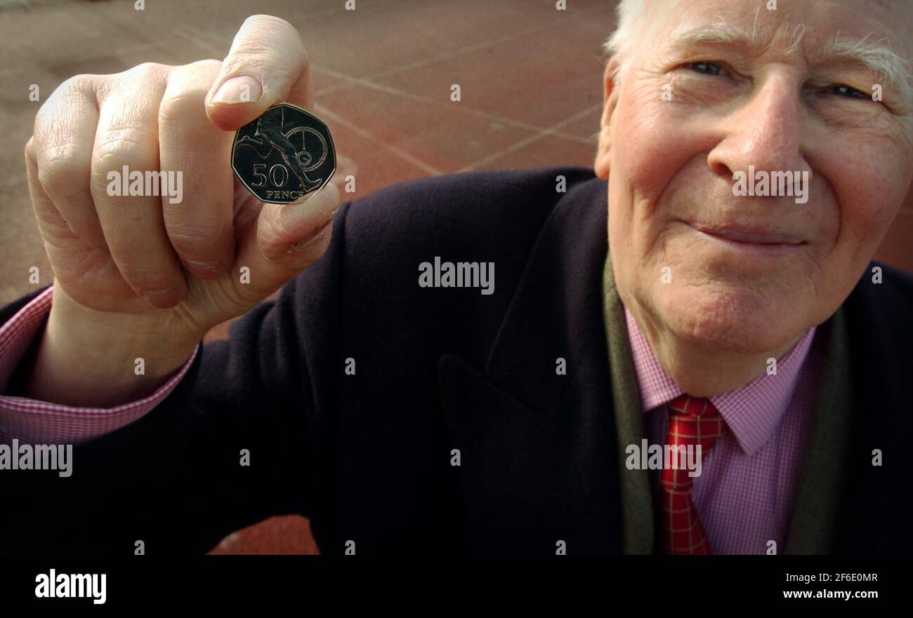 SIR ROGER BANNISTER CBE WITH THE NEW 50P COIN AT THE IFFLEY TRACK WHERE ...