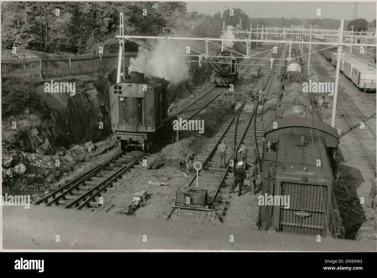 Installation of track gears on Oxelösund's railway with two steam ...
