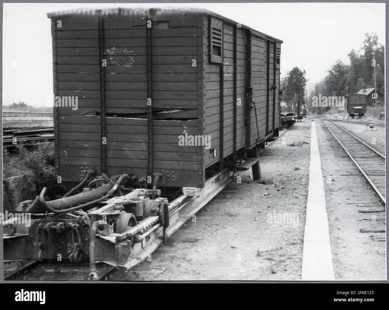 Freight train plugged by rail bus in Falerum Stock Photo - Alamy