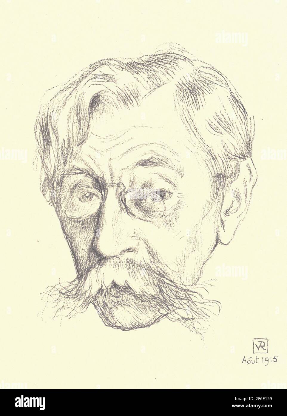 Theo Van Rysselberghe - Pencil Sketch Head Belgian Poet Emile Verhaeren ...