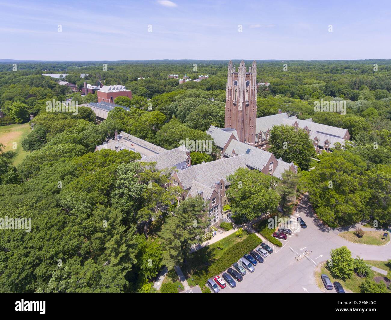 Aerial view of Wellesley College Green Hall in Wellesley, Massachusetts ...