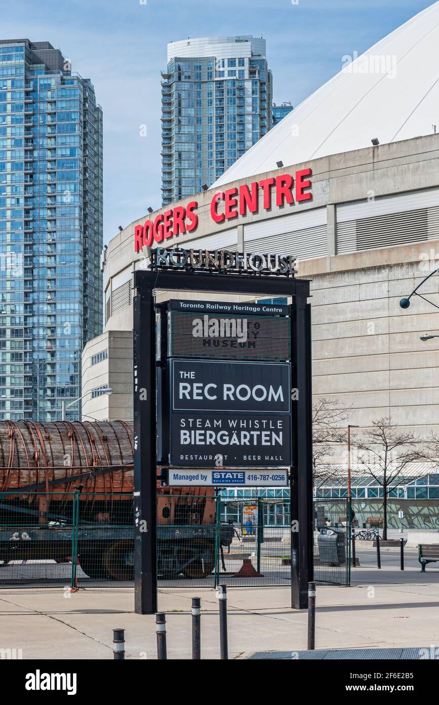 Empty Toronto's Roundhouse Park showing the Rogers Centre and the Rec ...