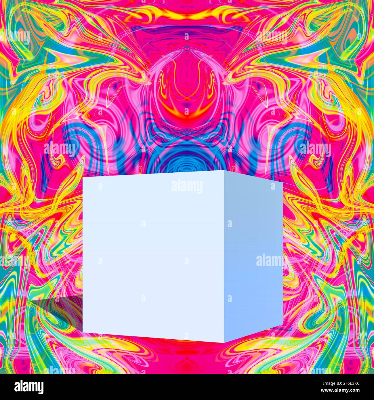 An abstract 3d cube shape against a wavy psychedelic background Stock ...