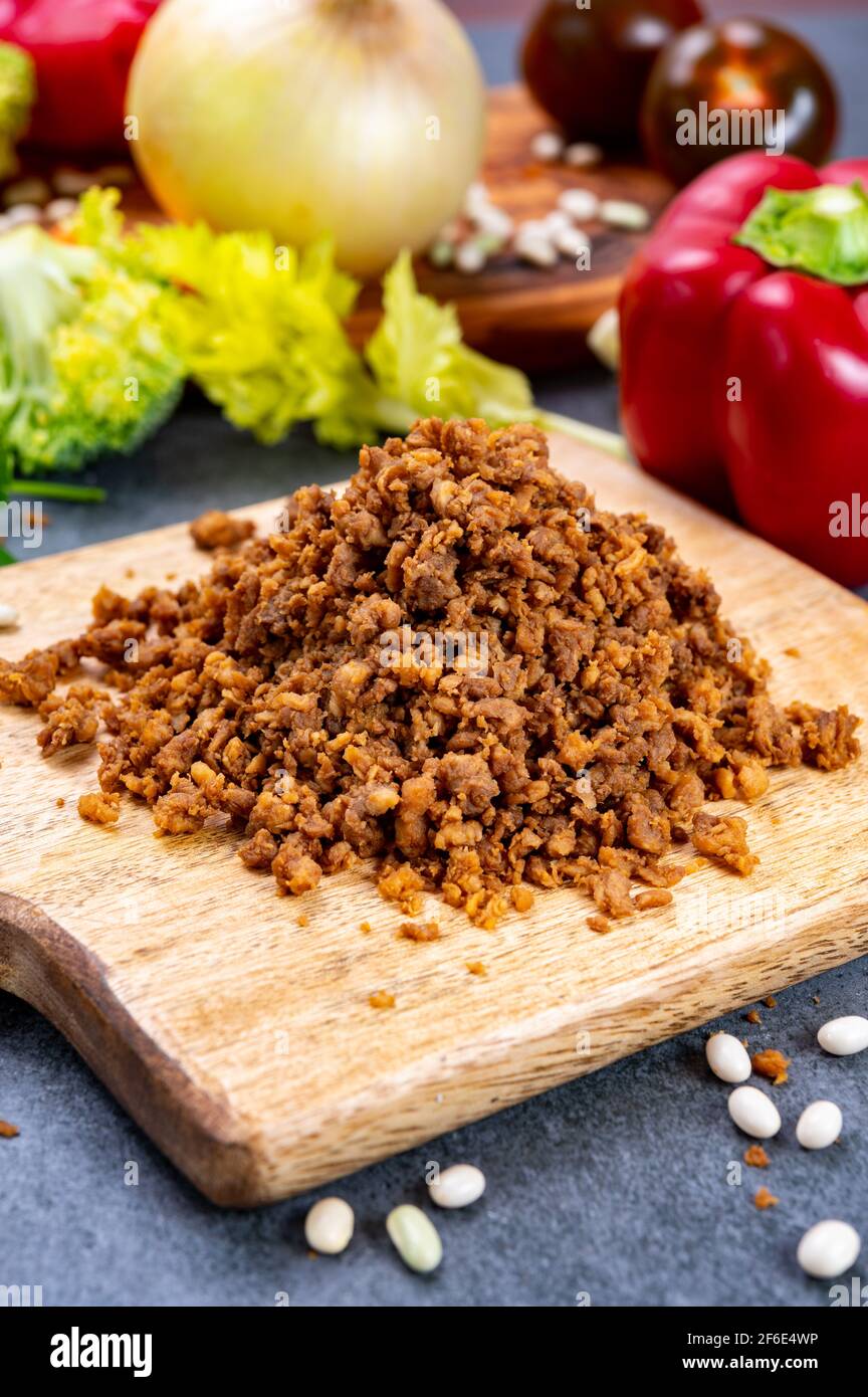 Vegetarian plant based imitation minced soya beans meat ready to eat ...