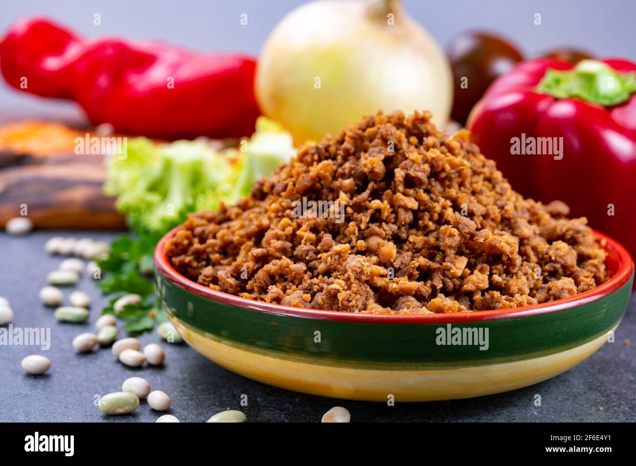 Vegetarian plant based imitation minced soya beans meat ready to eat ...
