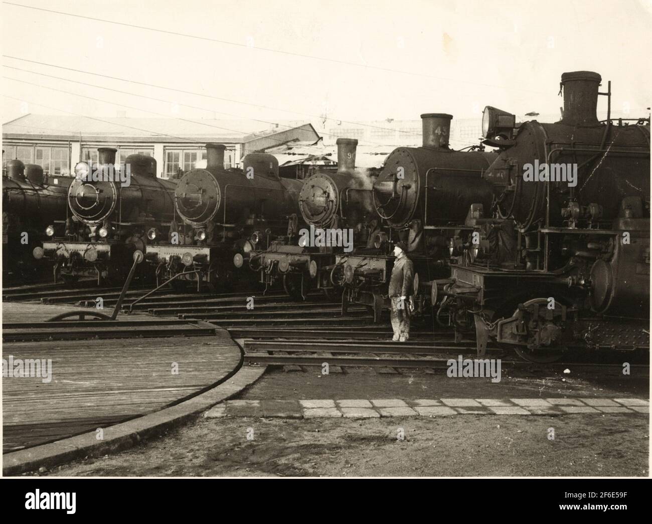 Sundsvall Lokstation, steam locomotive. From the left state railways ...