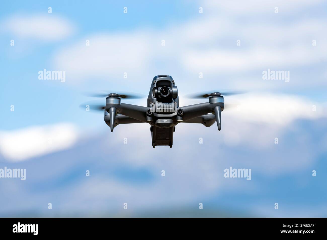 A new DJI FPV drone is flying during a sunny day. DJI FPV is a ...