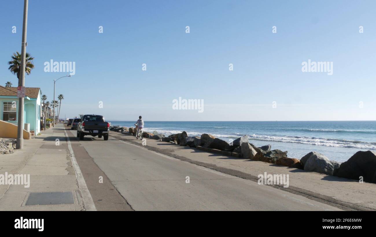 Oceanside, California USA -16 Feb 2020: People walking strolling on ...