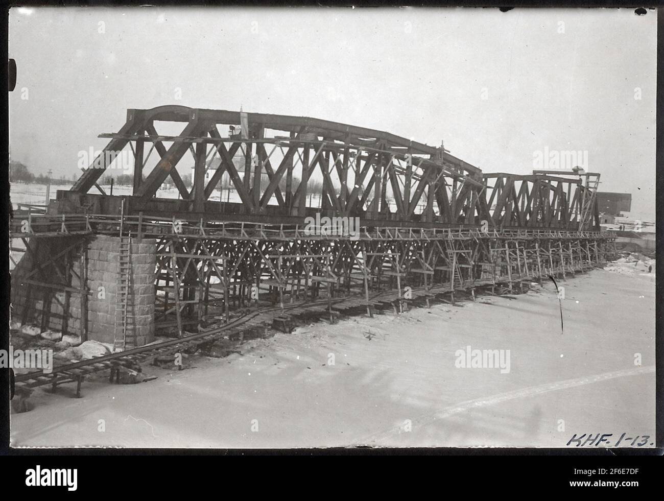 Swivel bridge over the Torne river under construction. On the line ...