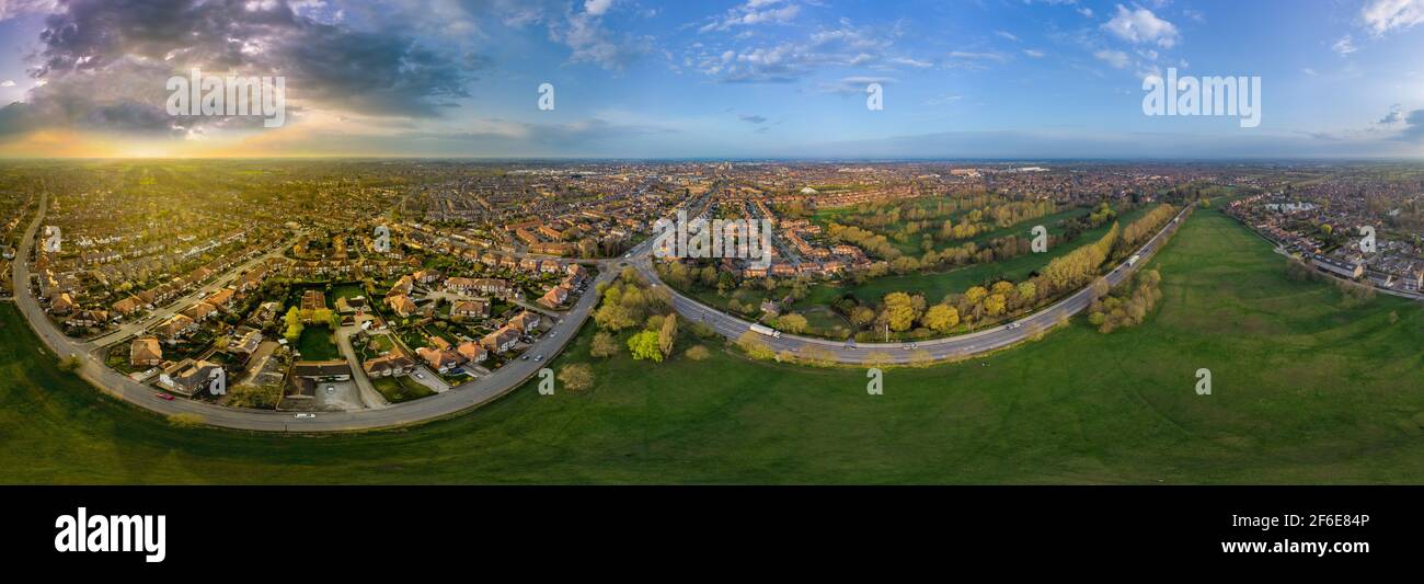 Aerial view of York, UK skyline looking south west with York Minster in ...