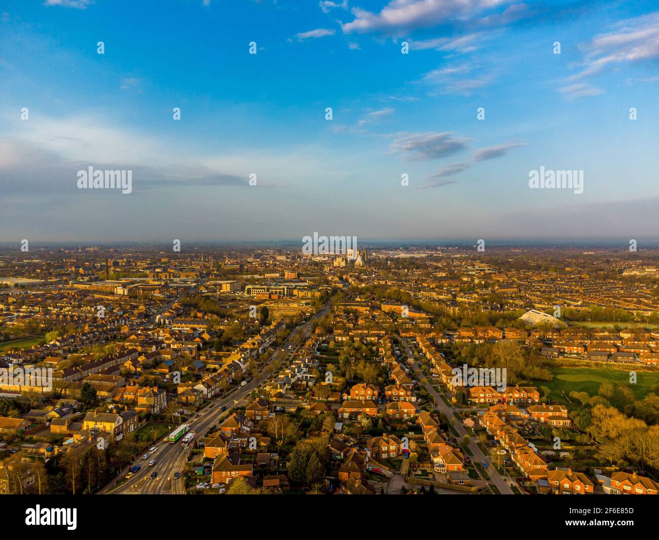 Aerial view of York, UK skyline looking south west with York Minster in ...