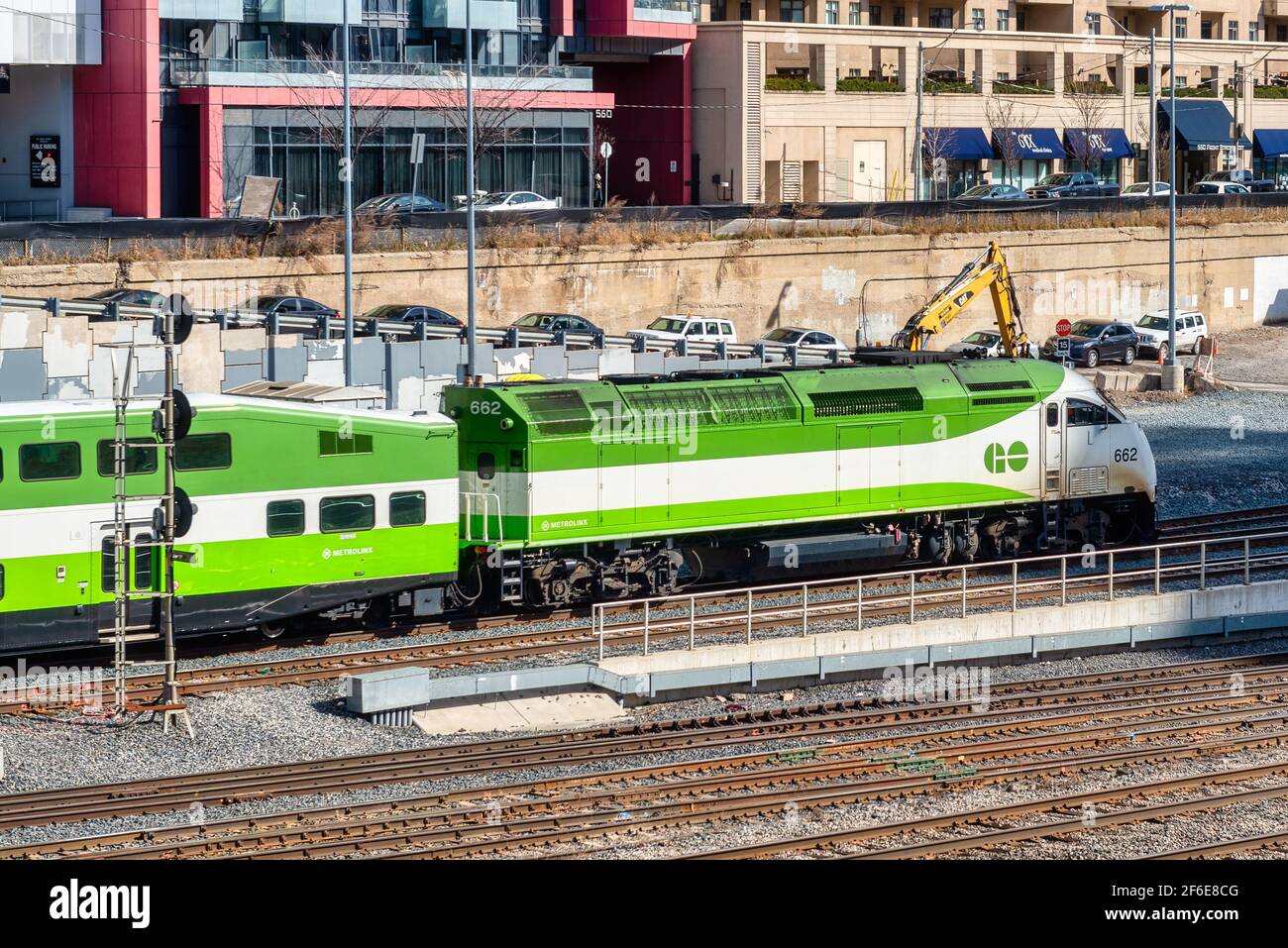 Go train arriving at Union Station in the downtown district Stock Photo ...