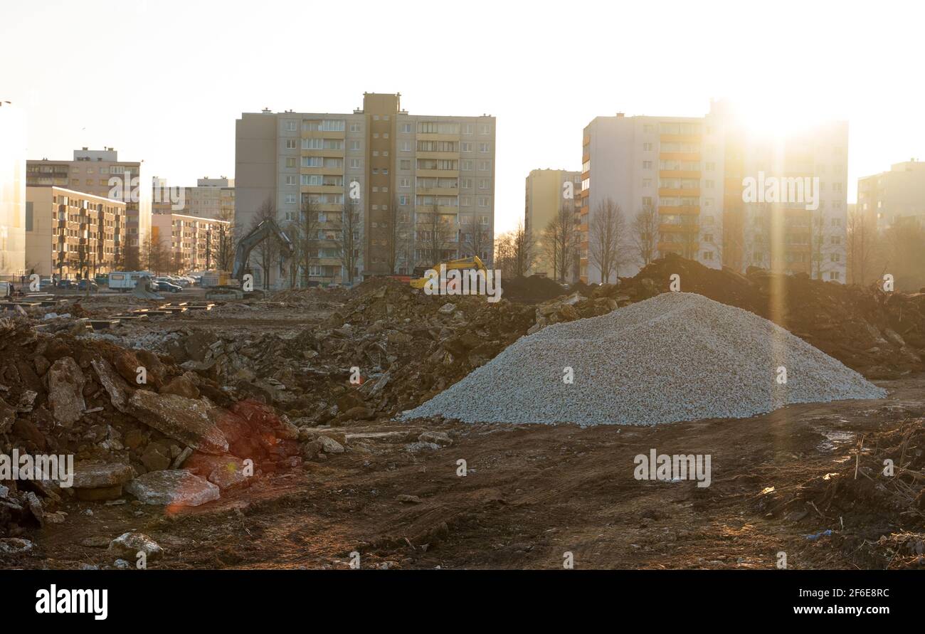 Large construction site with heavy construction equipment Stock Photo ...