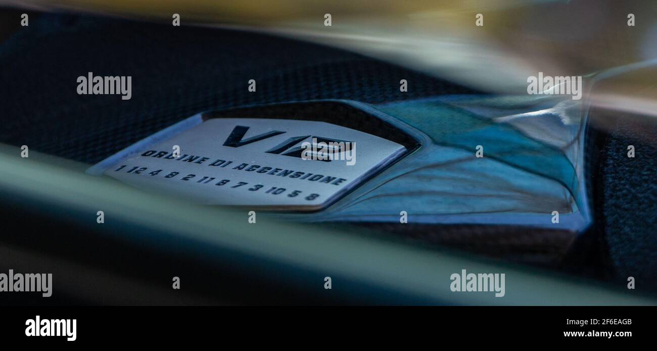 A close-up picture of a V12 engine used by a Lamborghini Stock Photo ...