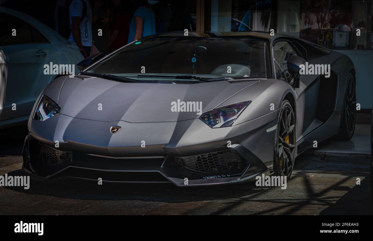 A picture of a Lamborghini Aventador parked on the street Stock Photo ...