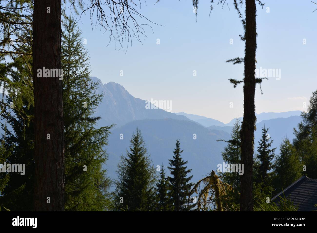 Mountains in Greifenburg, Austria, with blue Sky and trees Stock Photo ...