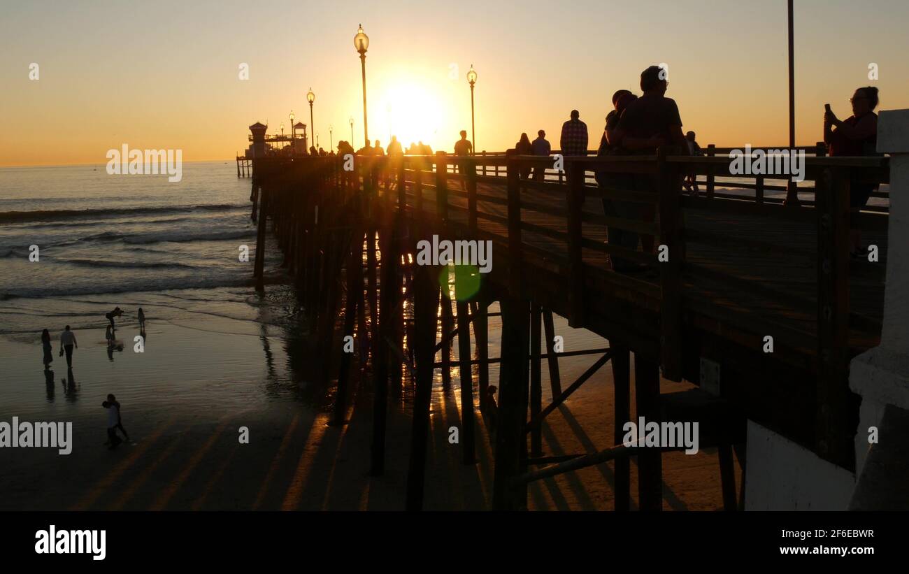 Oceanside, California USA - 17 Nov. 2019: Wooden pier and people ...