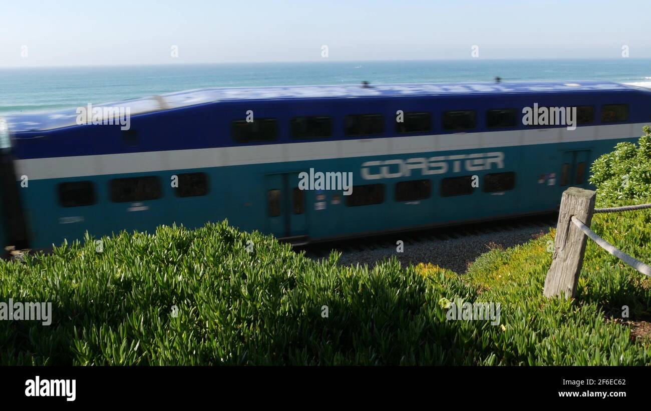 Del Mar, California USA - 23 Jan 2020: Coaster train, travel along ...