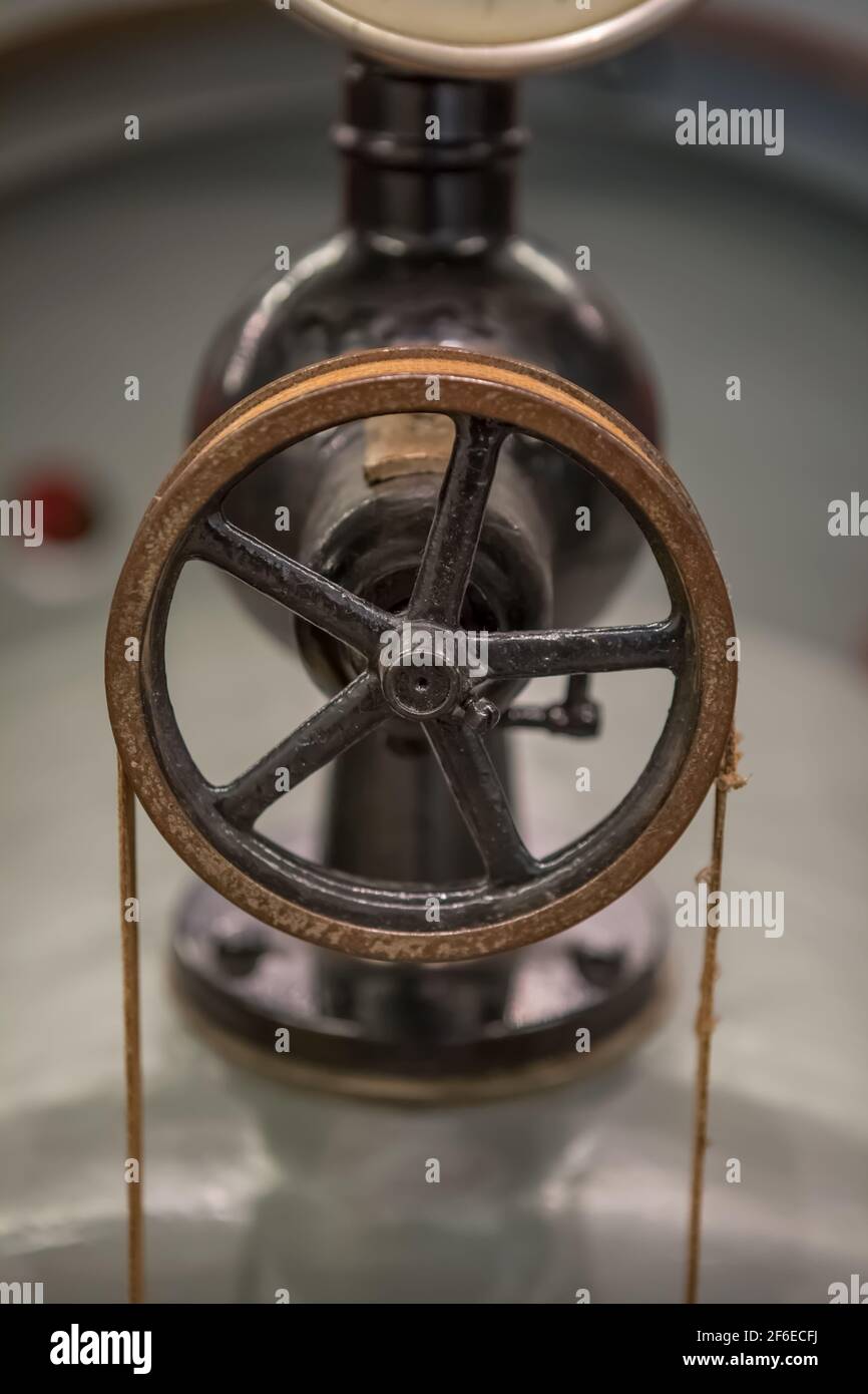 Detailed view of a pulley from a classic 1934 industrial hydroelectric ...