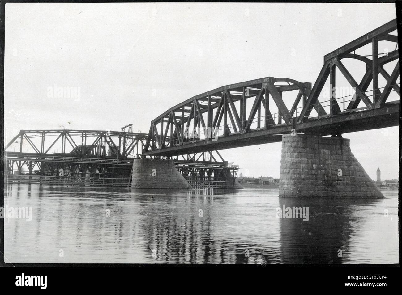 Mounting the swing bridge over the Torne river. On the line between ...