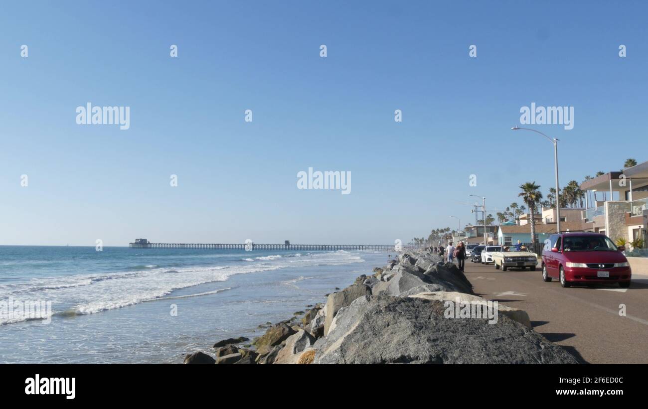 Oceanside, California USA -16 Feb 2020: People walking strolling on ...