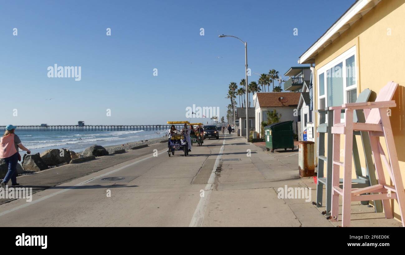 Oceanside, California USA - 16 Feb 2020: People walking strolling on ...