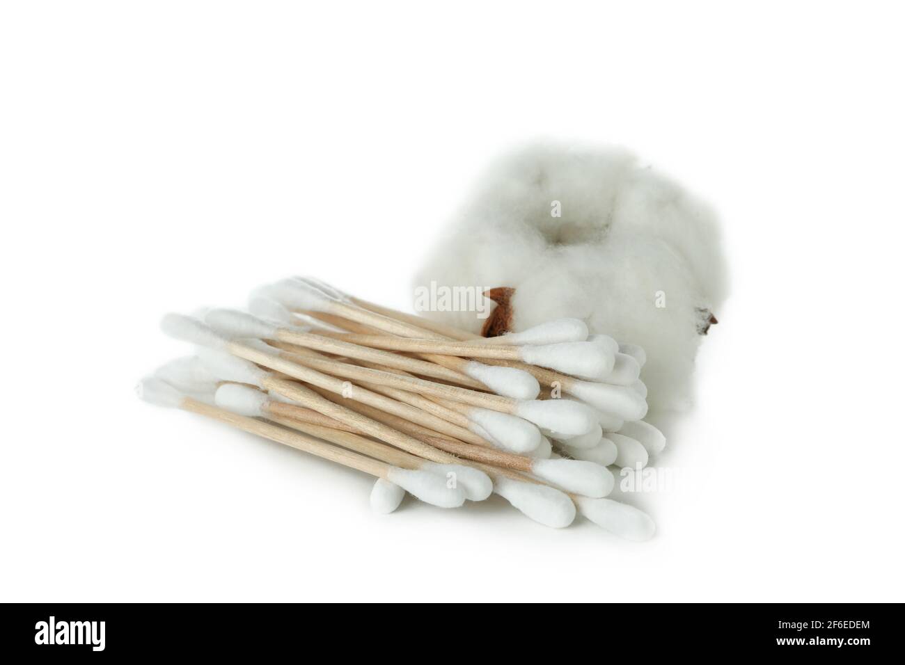 Heap of cotton swabs and cotton isolated on white background Stock ...