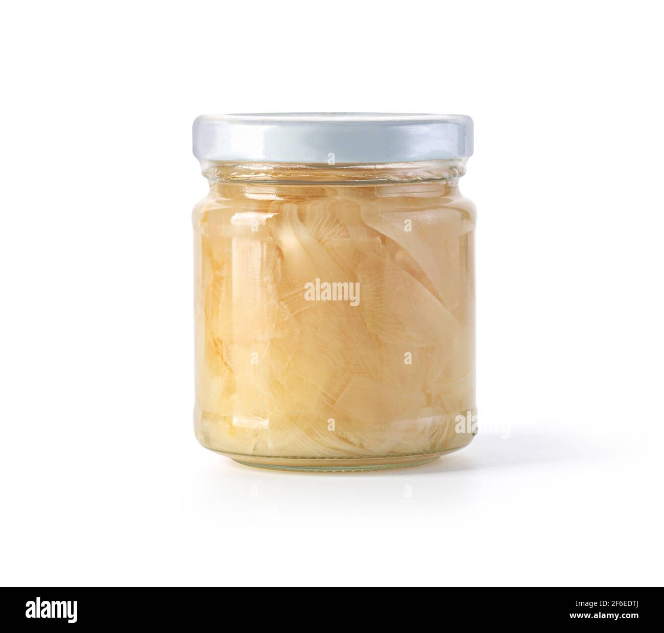 Preserved onion canned in glass jar on a white background with clipping ...