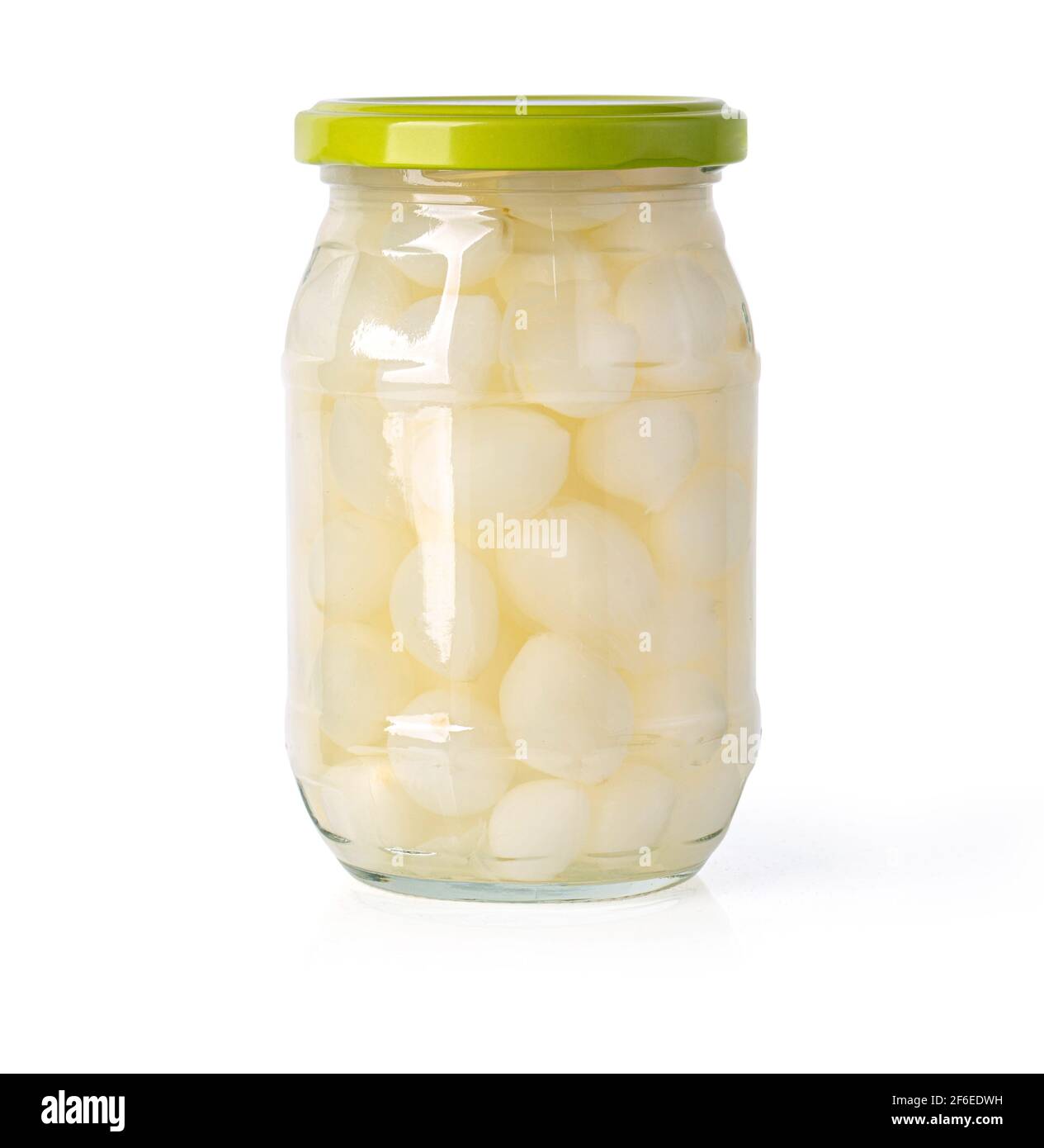 Preserved onion canned in glass jar isolated on white with clipping ...