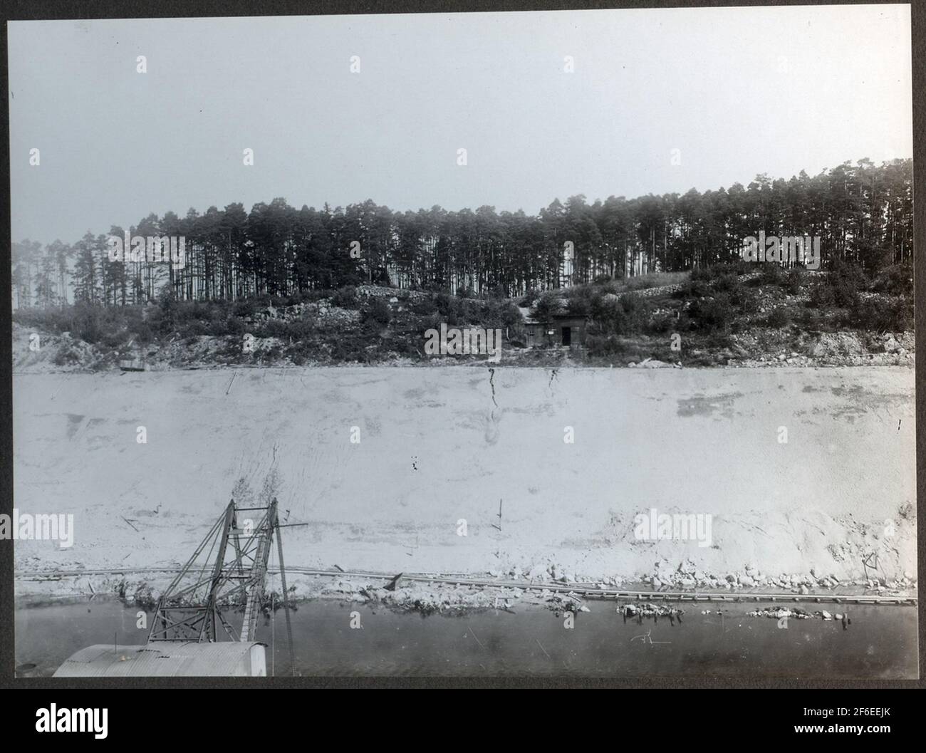 Bridge building for double tracks over the canal between rowing stream ...