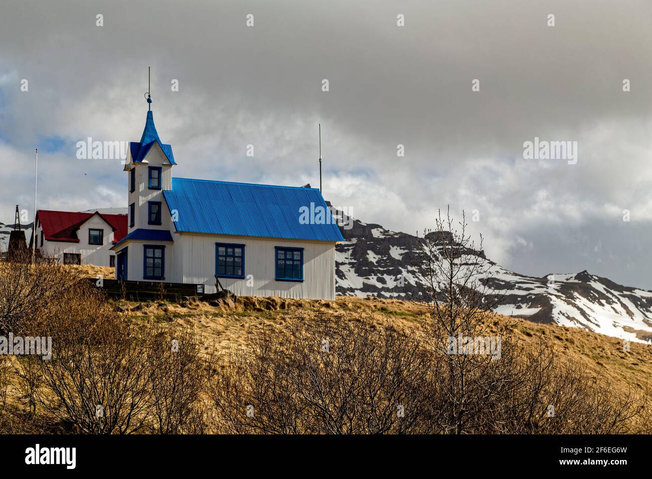 Stöðvarfjörður, Iceland. 21th May, 2015. Kirkjubaer church was ...