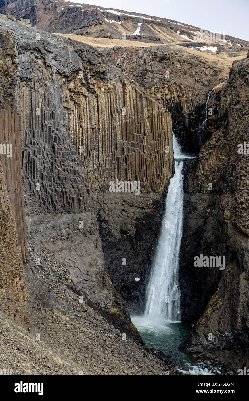 Litlanesfoss Waterfall With Basalt Columns High Resolution Stock ...