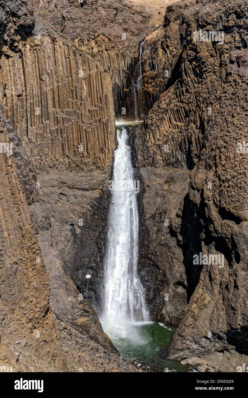Litlanesfoss, Iceland. 21th May, 2015. Litlanesfoss, waterfall between ...