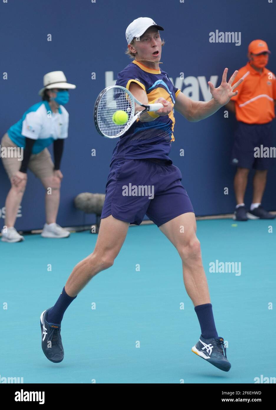 MIAMI GARDENS, FLORIDA - MARCH 30: Emil Ruusuvuori of Finland returns a ...