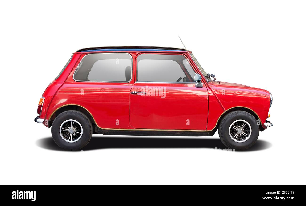 Small classic British car side view isolated on white background Stock ...
