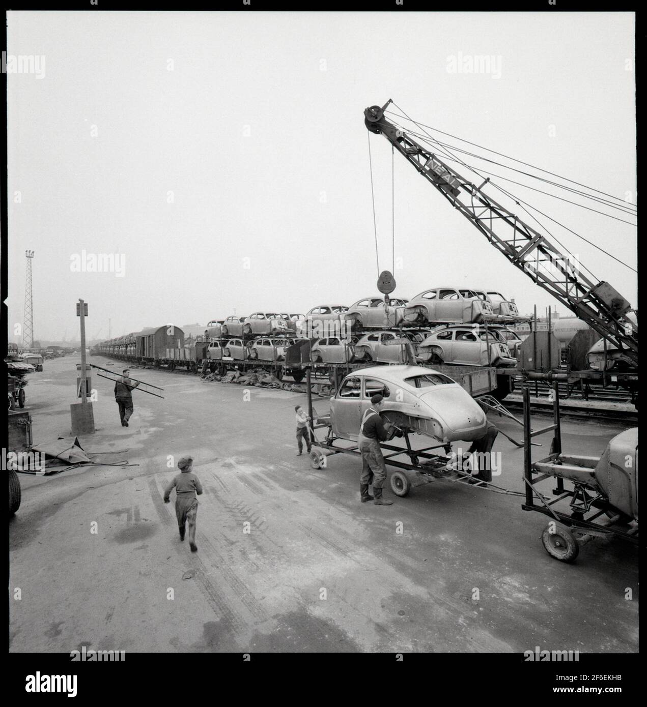 Volvo vessel transport by train Stock Photo - Alamy