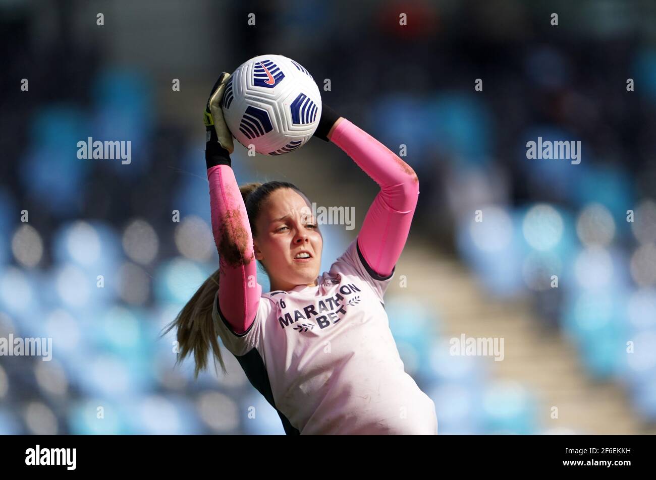 Manchester City goalkeeper Ellie Roebuck warming up before the 2021 ...
