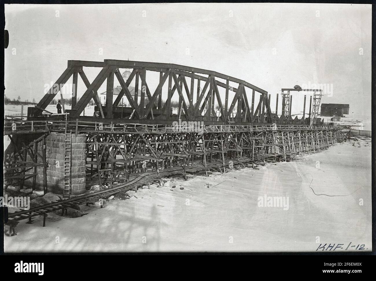 Swivel bridge over the Torne river under construction. On the line ...