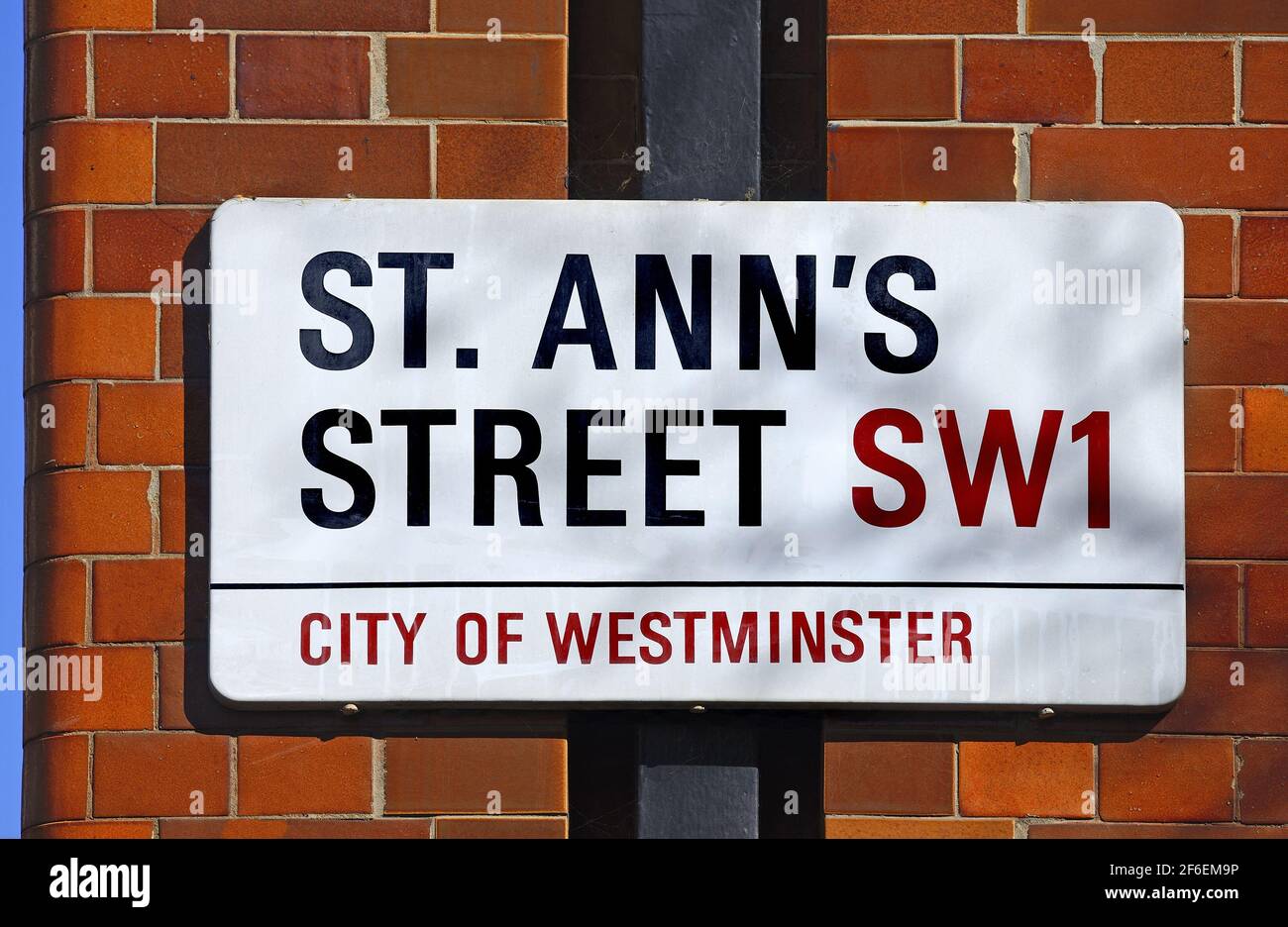 London, England, UK. Street sign: St Ann's Street, SW1, City of ...