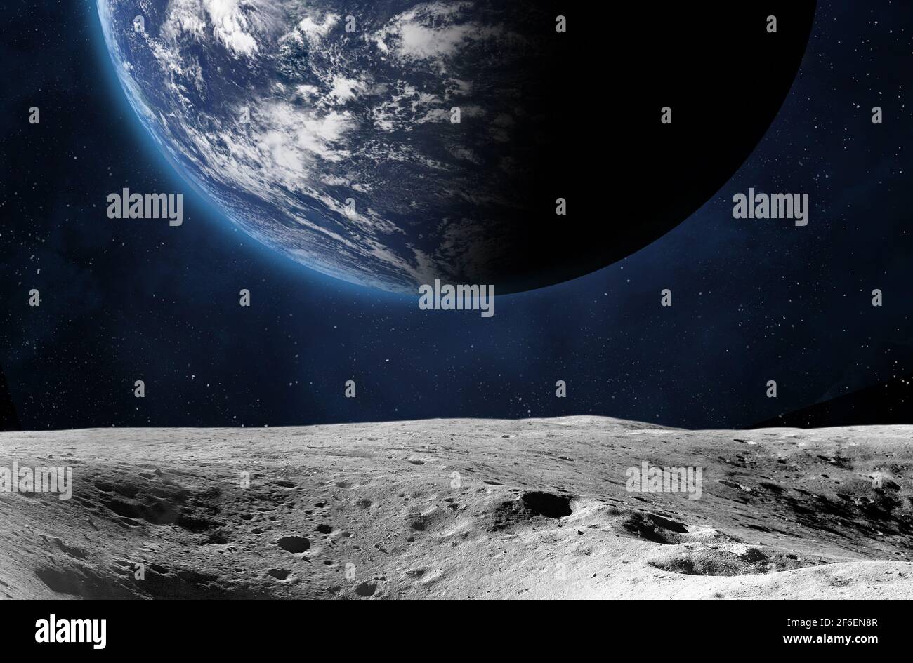 View of planet Earth from the Moon surface. Elements of this image are ...