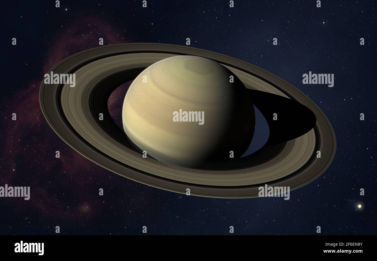 View of planet Saturn from space. Space, nebula and planet Saturn. This ...