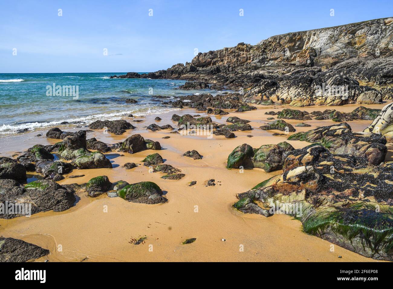 High tide, the phenomenon of tides in the Atlantic Ocean, an exposed ...