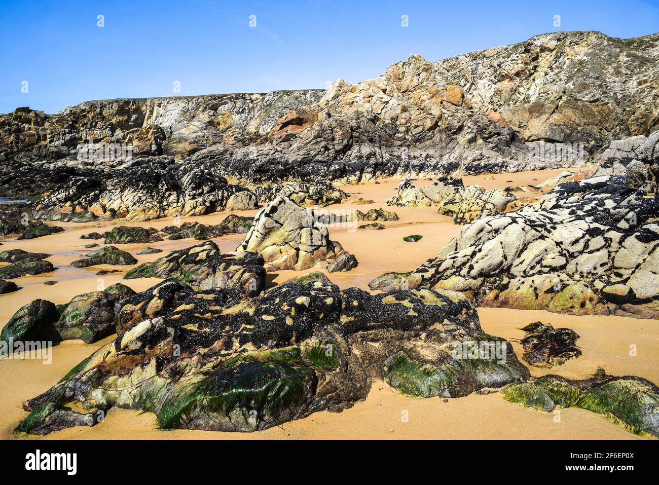 High tide, the phenomenon of tides in the Atlantic Ocean, an exposed ...