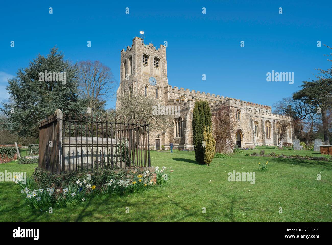 Coggeshall Church Essex, view in spring of the historic churchyard and ...