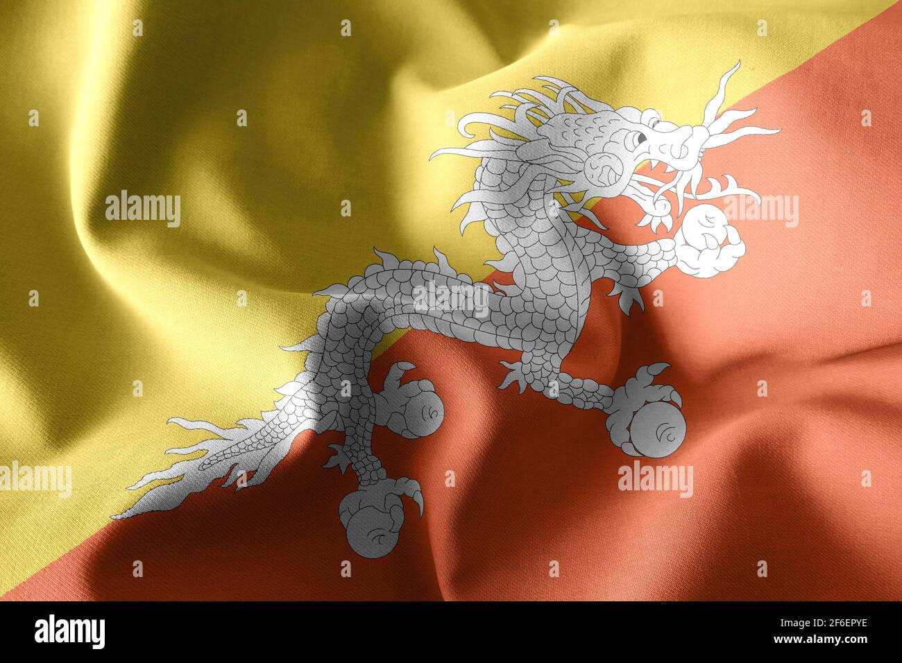 3d rendering realistic waving silk flag of Bhutan Stock Photo - Alamy
