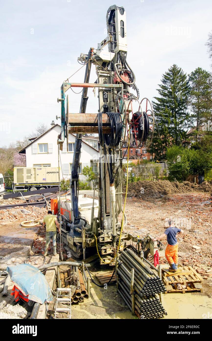 Drilling for geothermal energy deep down below, Basel, Switzerland ...