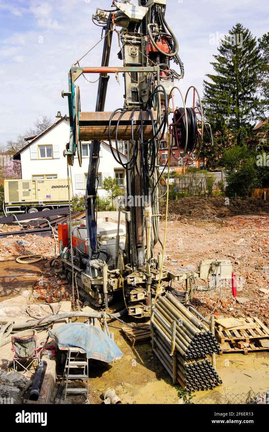 Drilling for geothermal energy deep down below, Basel, Switzerland ...